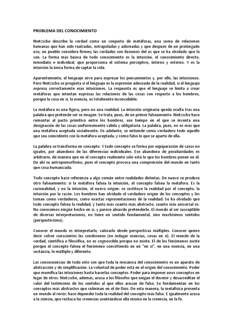 Nietzsche, Problema Del Conocimiento | PDF | Intuición | Verdad