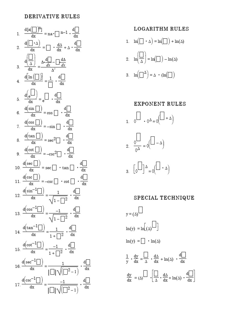 Derivative Rules Sheet | PDF | Chess Theory | Chess Openings