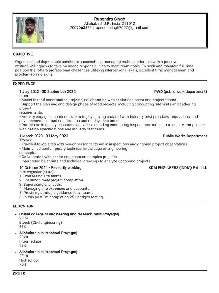 Rupendra Singh: Objective | PDF | Engineering | Cognition