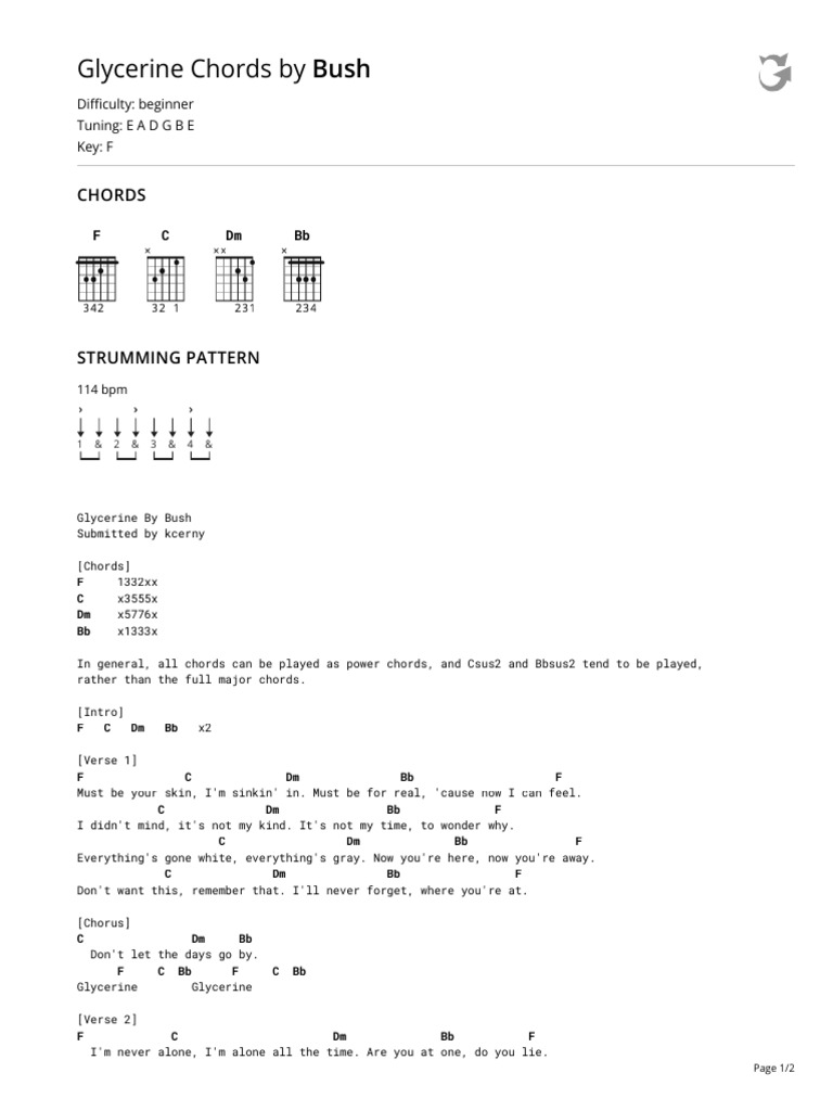Glycerine Chords (Ver 2) by Bush | PDF | Song Structure | Songs