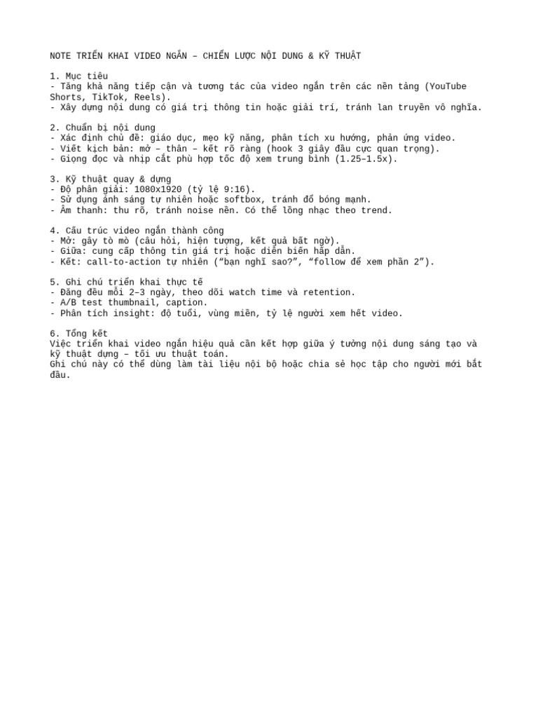 NOTE Trien Khai Video Ngan | PDF