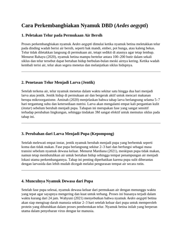 Cara Perkembangbiakan Nyamuk DBD | PDF
