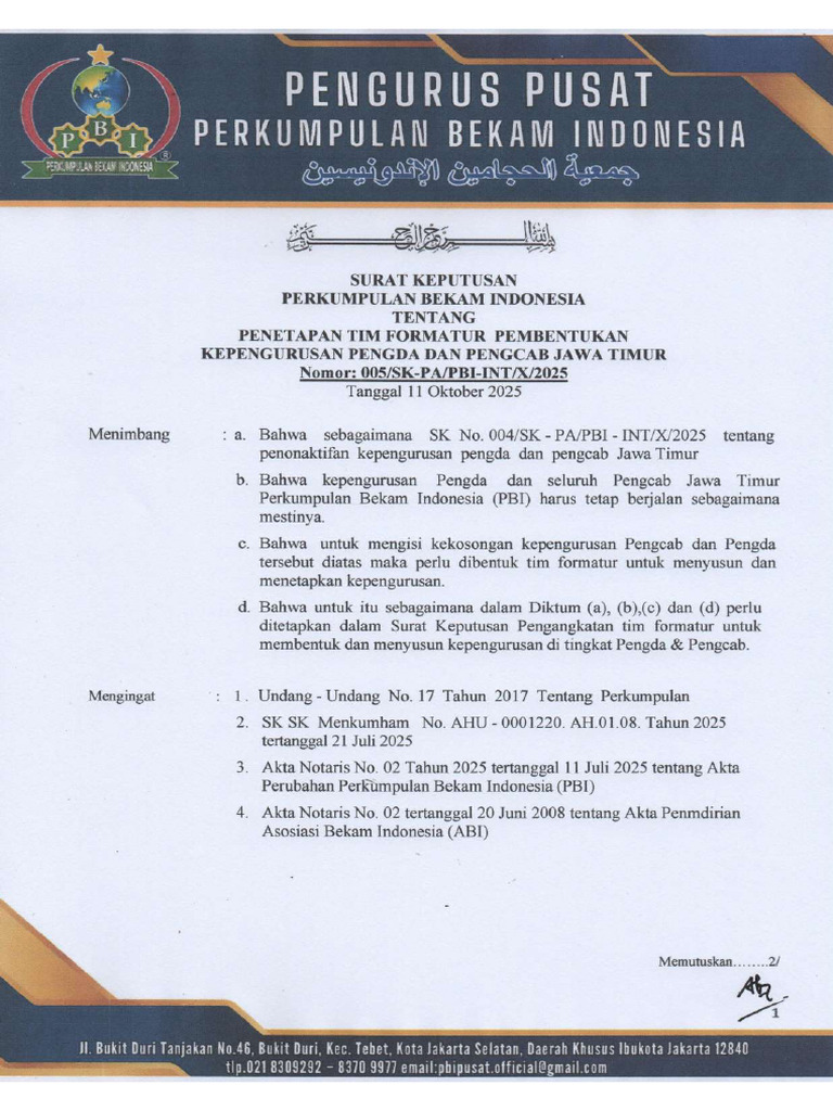 SK Tim Formatur Jawa Timur | PDF