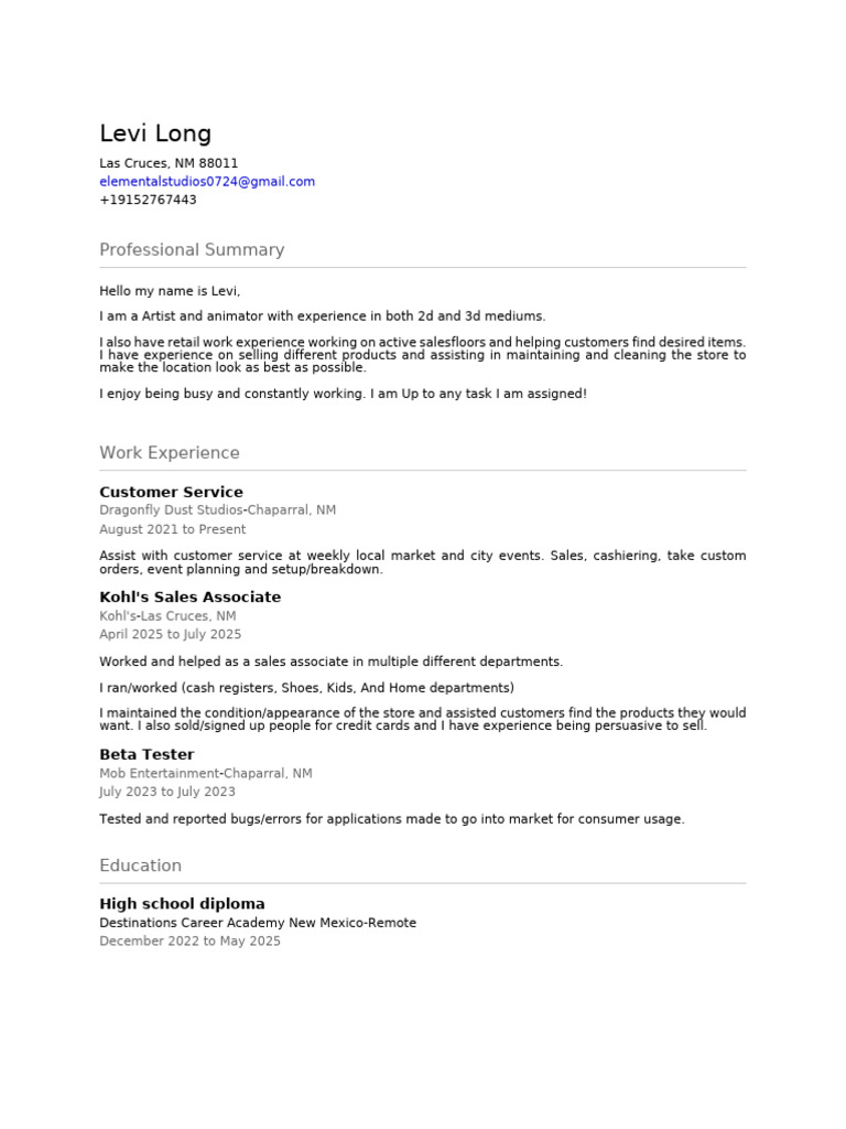 Levi Long Resume | PDF
