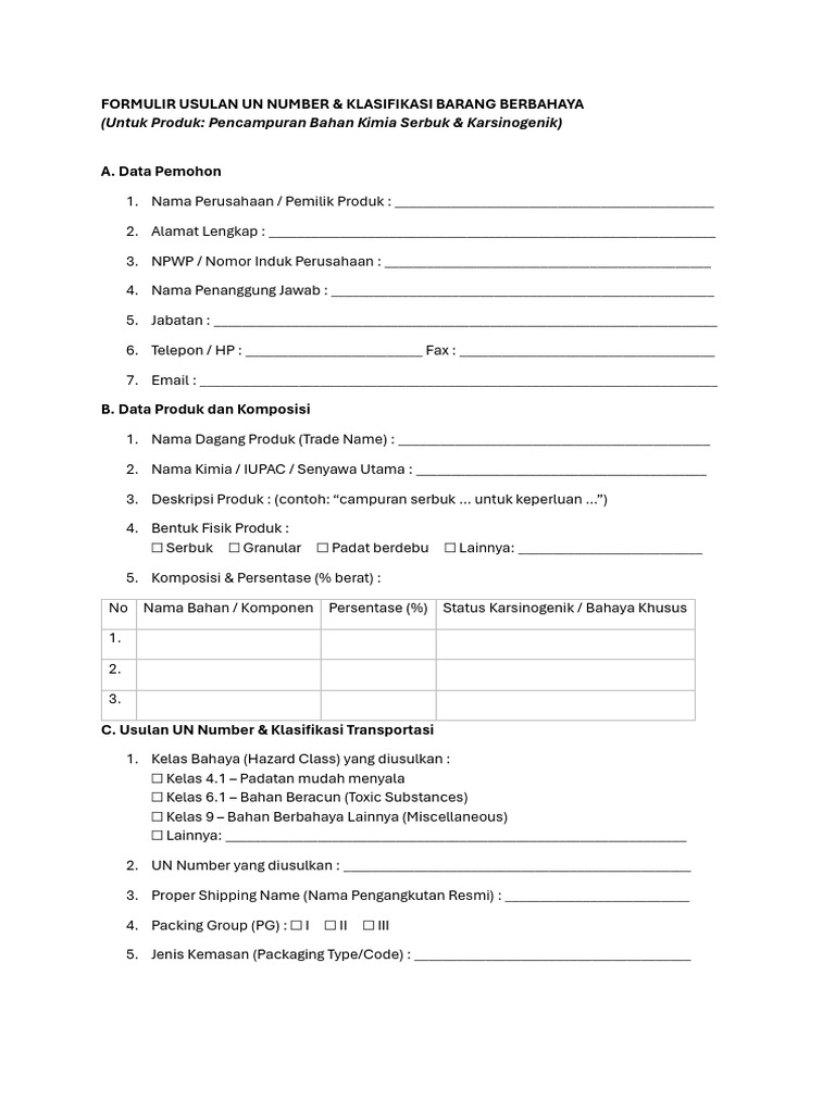 Usulan UN Number Barang Berbahaya | PDF