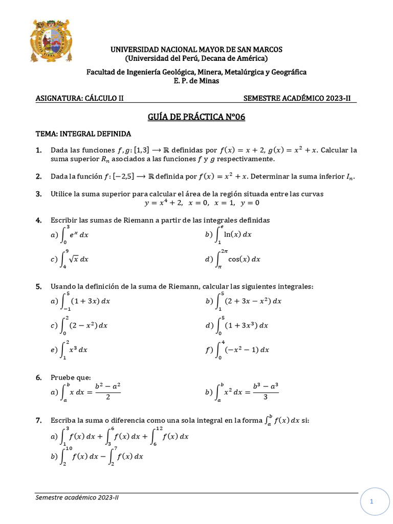 Guía de Práctica 06 | PDF | Integral | Álgebra