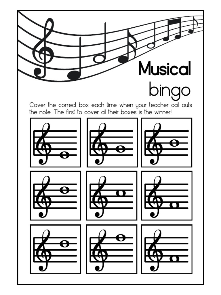 Musical Notes Treble Clef Bingo Boards | PDF