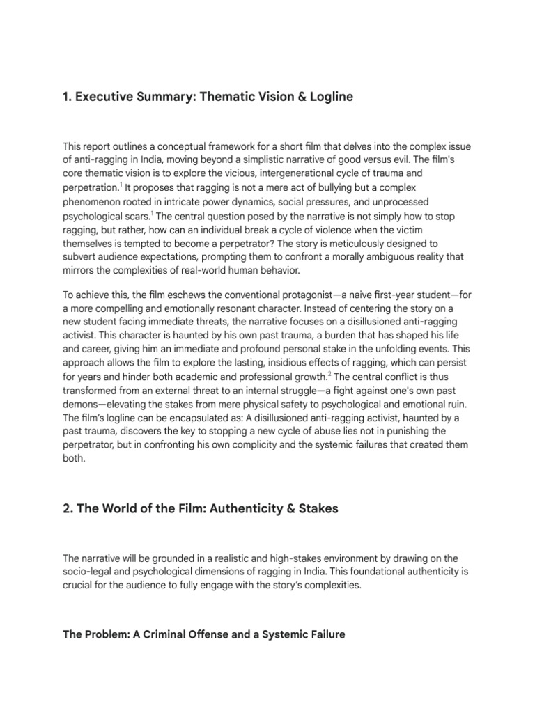 An Expert Screenplay For A Short Film On Anti-Ragging - A Psychological ...