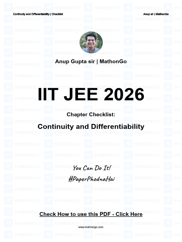 IIT JEE 2026 - Continuity and Differentiability Chapter Checklist | PDF ...