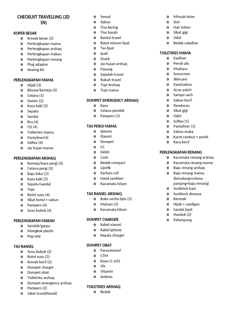 Salinan CHECKLIST TRAVELLING | PDF