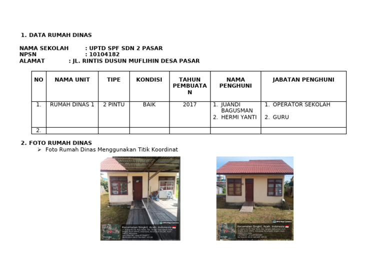 Data Rumah Dinas UPTD SPF SDN 2 Pasar | PDF