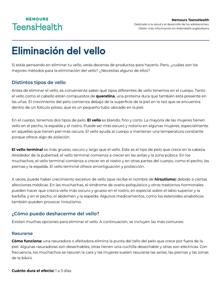 Métodos Efectivos para Eliminar Vello | PDF | Afeitado | Pelo