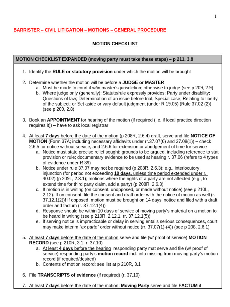 Chart - Civil Litigation - Motions - General Procedure | PDF | Judgment ...