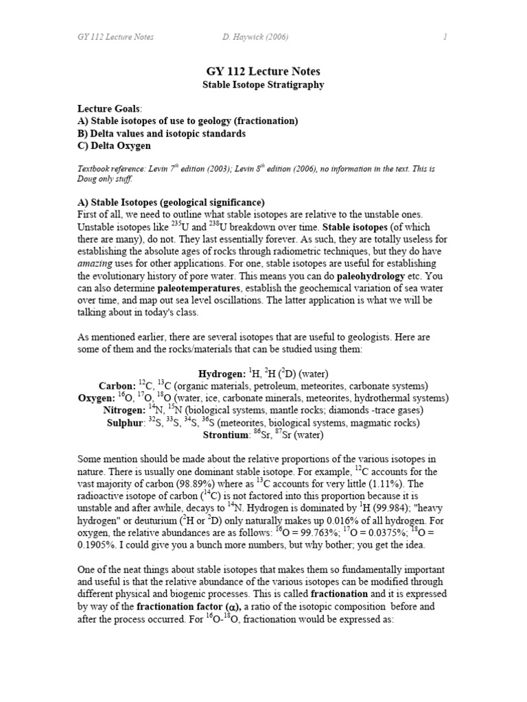 Stable Isotope Stratigraphy Overview | PDF | Stable Isotope Ratio | Water