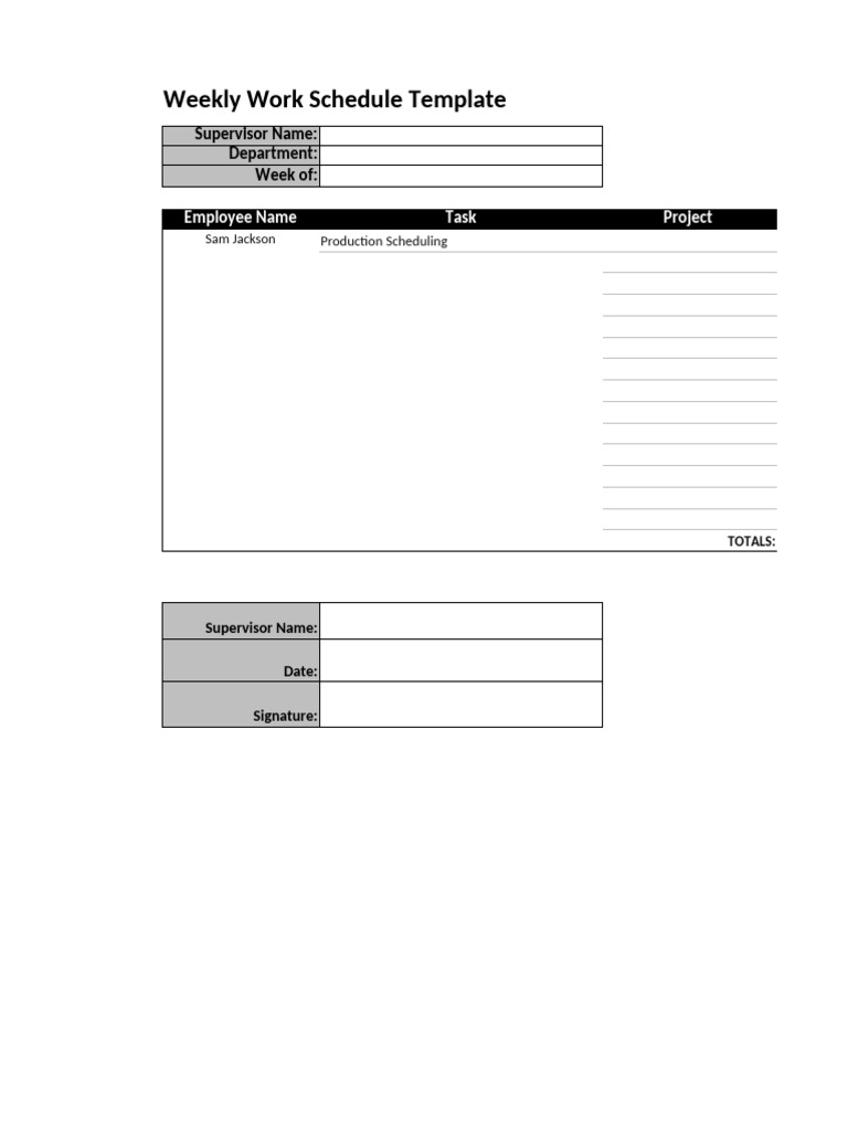 Work Schedule Template WLNK | PDF