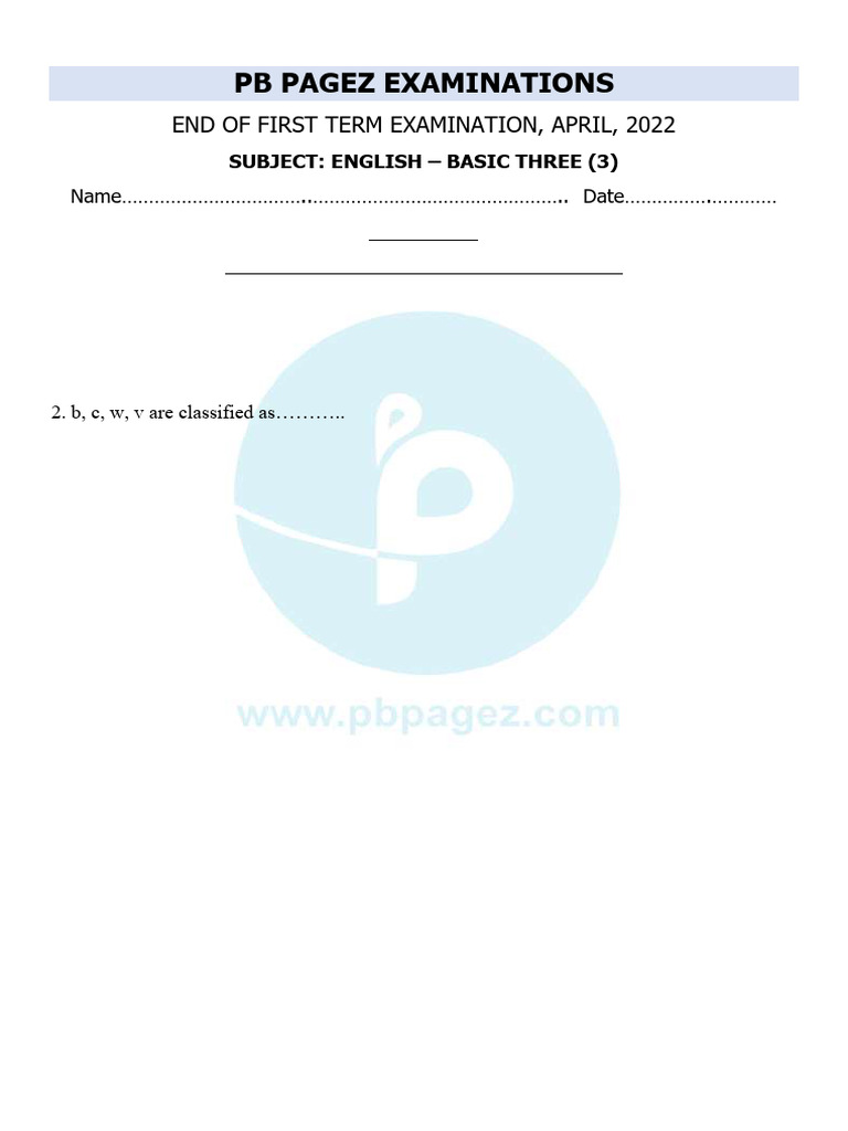 Basic Three English Exam Questions | PDF