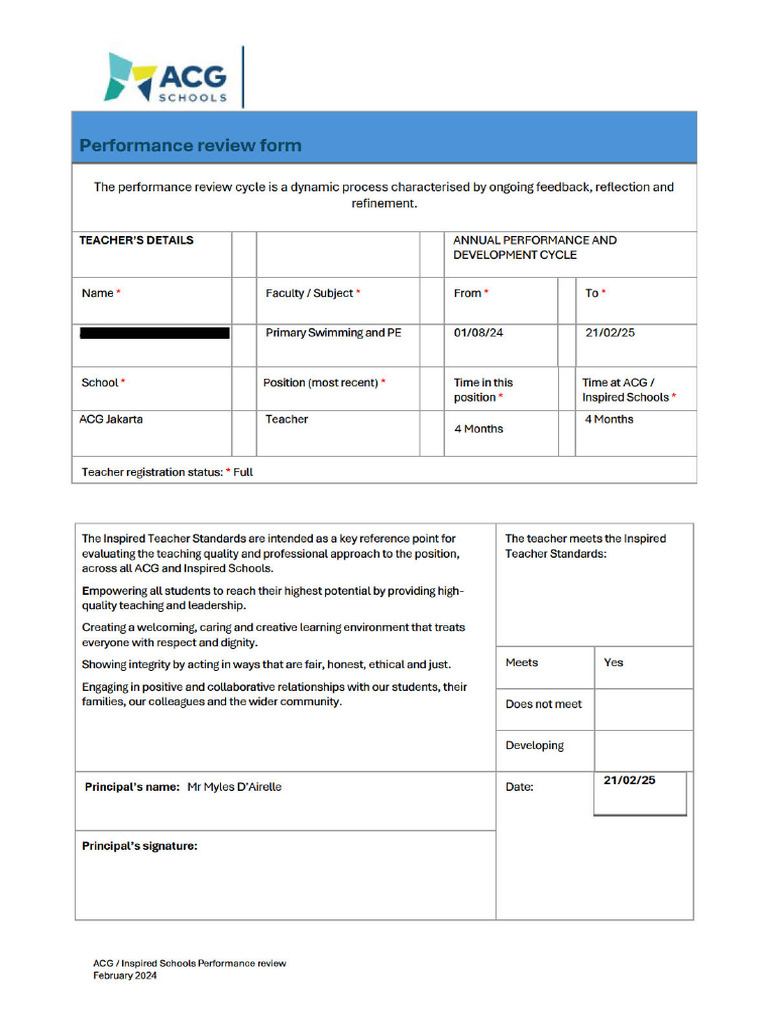 Sample Teacher Assessment 2024-25 - Redacted | PDF