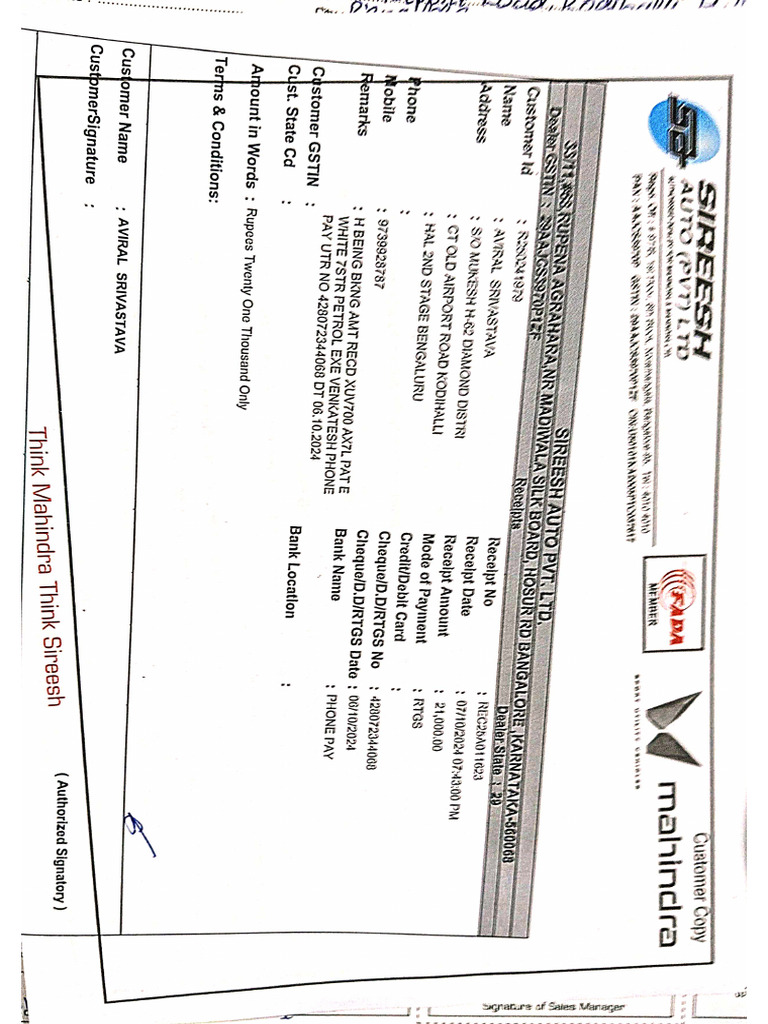 Mahindra Booking | PDF