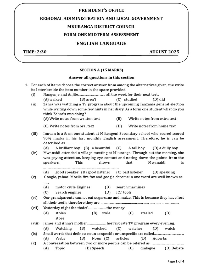 Form One English Notes 2025 | PDF | Linguistic Morphology | Grammar