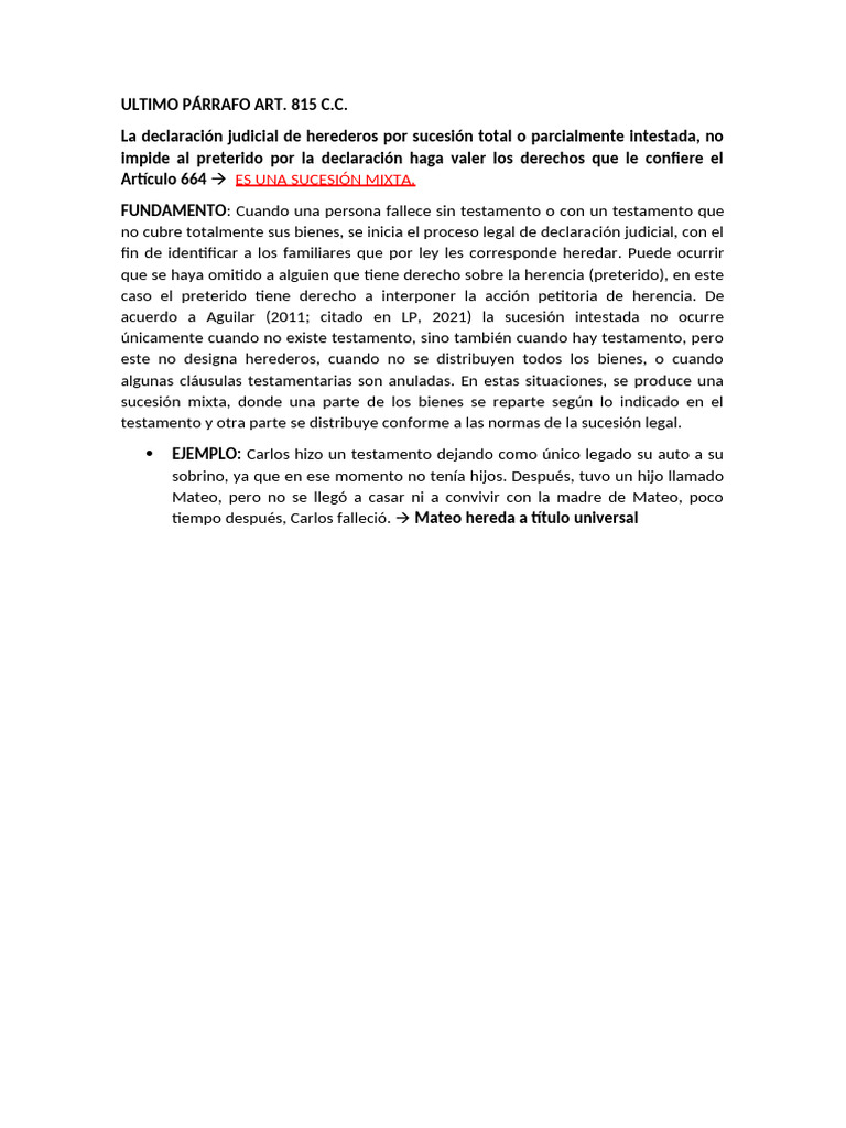 Sucesión mixta según Art. 815 C.C. | PDF