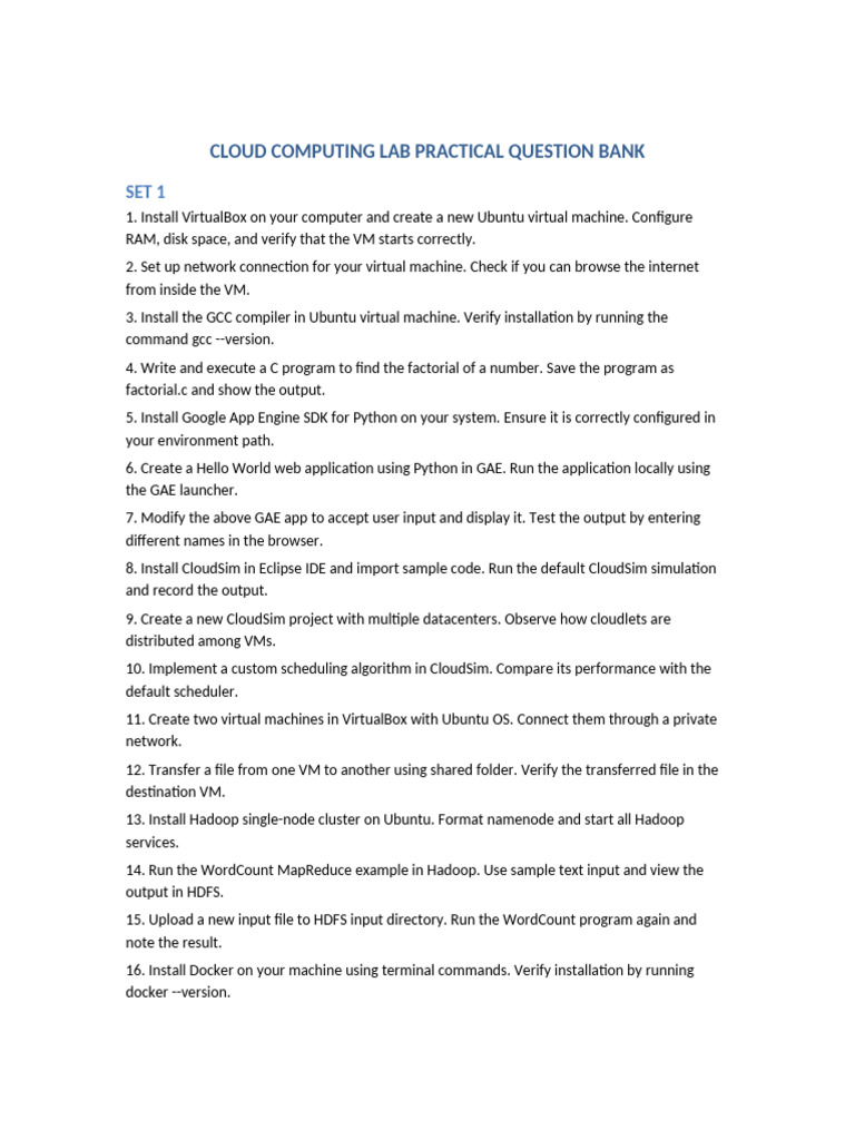 Cloud Computing Lab Practical Questions | PDF | Virtual Machine ...