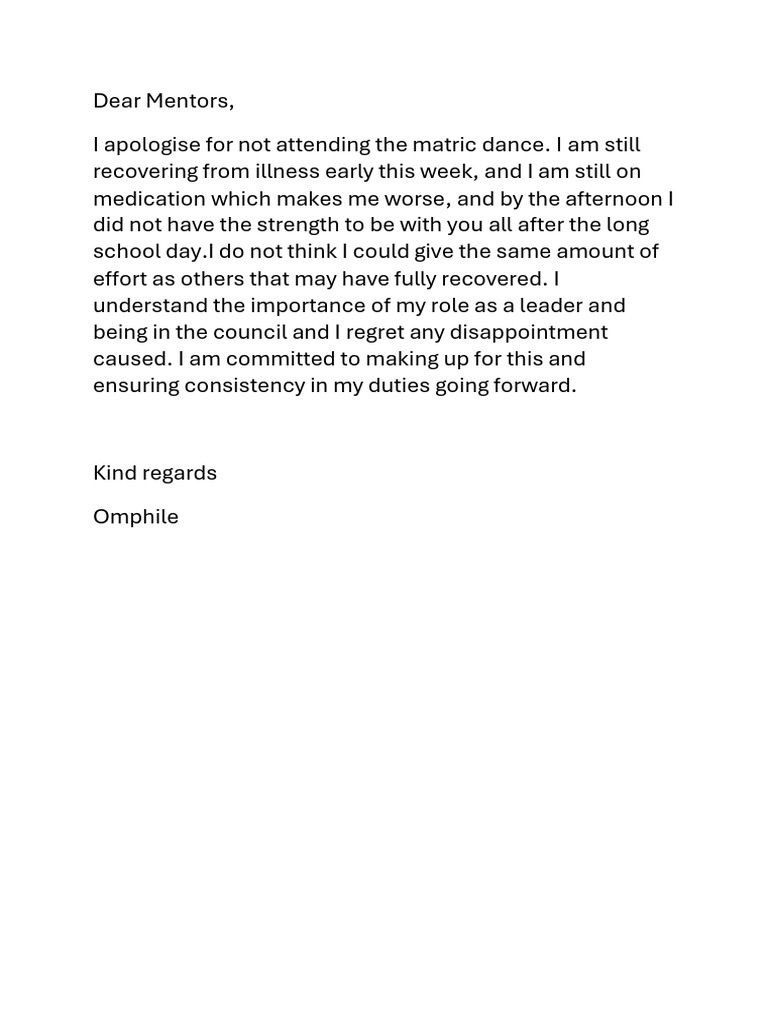 Apology Letter Omphile | PDF