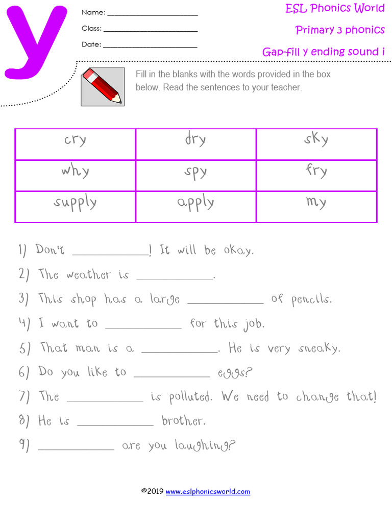 Y Ending Sound I Gap Fill | PDF
