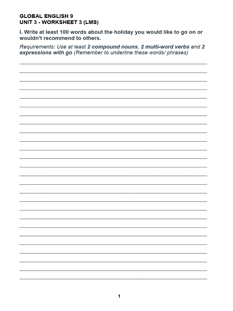 Global English 9 Unit 3 Worksheet 3 | PDF | English Language