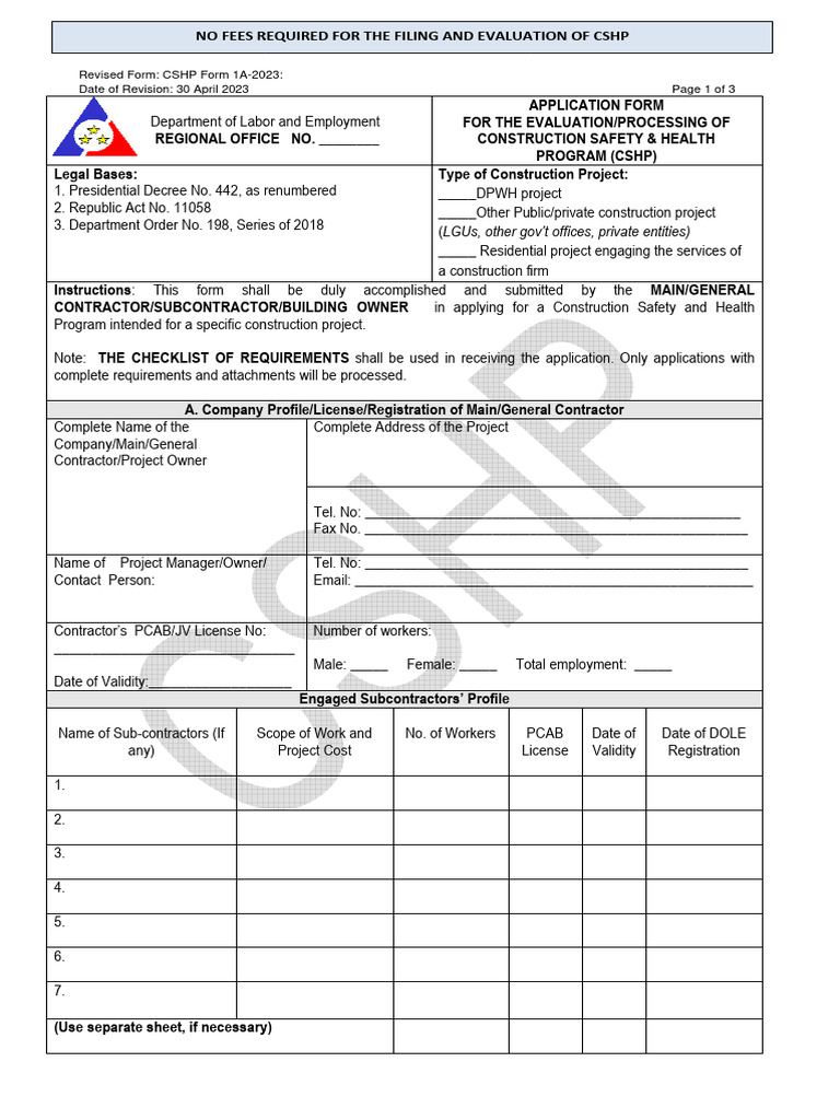 CSHP Form 1A 2023 Application Form | PDF | First Aid