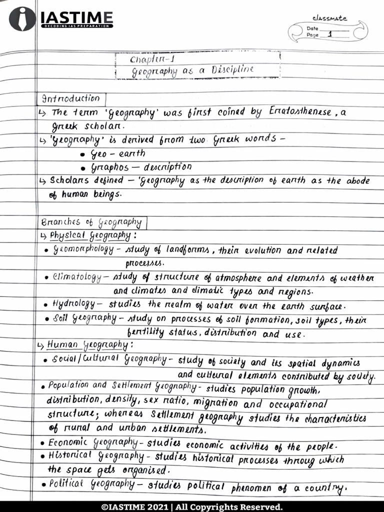NCERT Geography Class 11B (Part-1) Summary by IASTIME | PDF