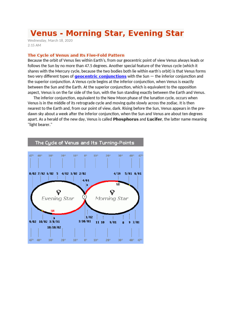 Venus Cycle: Morning and Evening Stars | PDF | Planets In Astrology | Venus