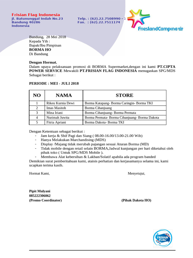 Penugasan SPG Frisian Flag di Borma | PDF