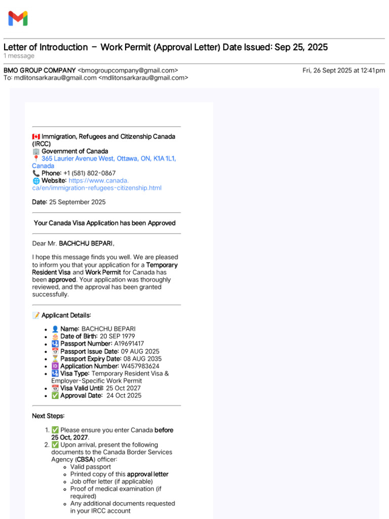 Gmail - Letter of Introduction - Work Permit (Approval Letter) Date ...