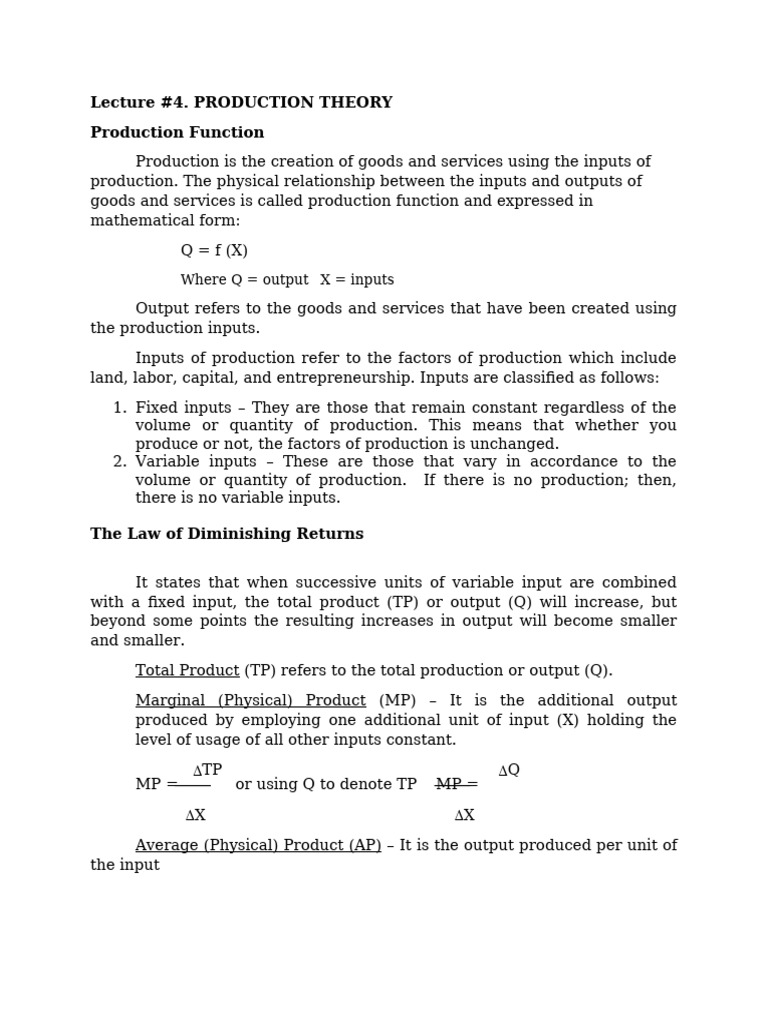 Lecture 4 | PDF | Production Function | Economies