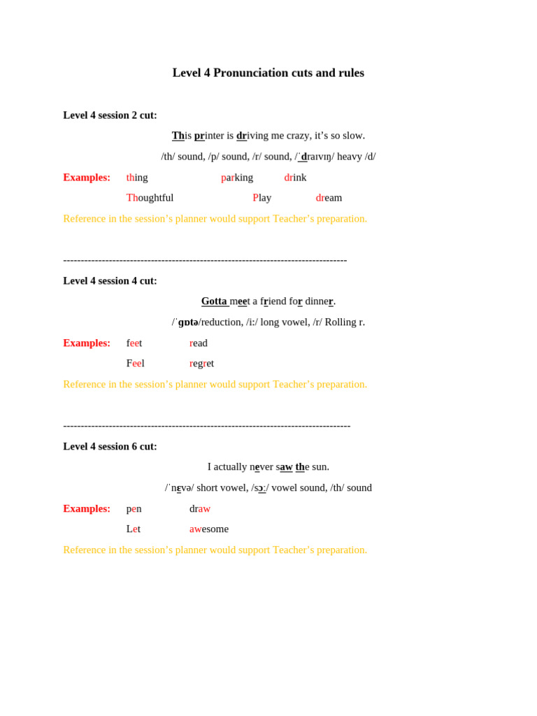 Level 4 Pronunciation Cuts and Rules | PDF