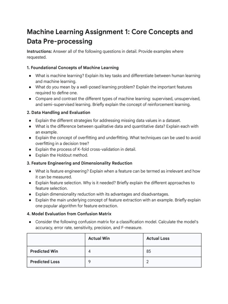 Machine Learning Assignment 1 - Core Concepts and Data Pre-Processing | PDF