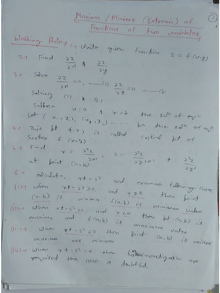 Maxima and Minima of 2 Variable Function | PDF
