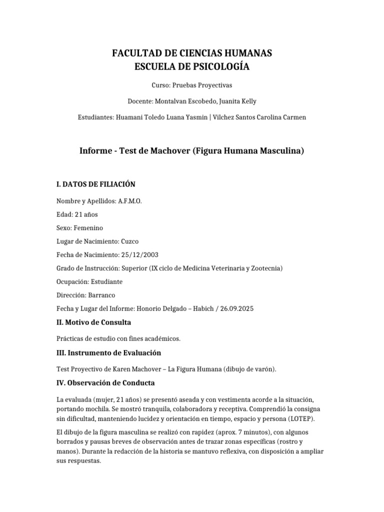 Informe Machover Figura Masculina | PDF | Conceptos psicologicos ...