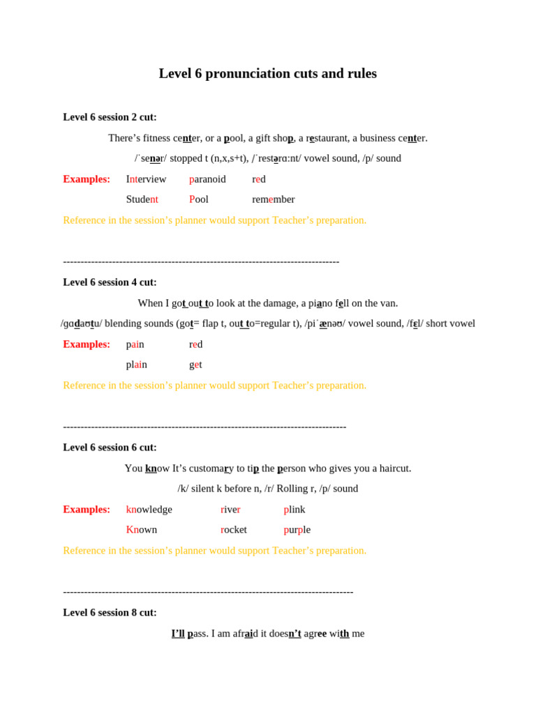 Level 6 Pronunciation Time | PDF
