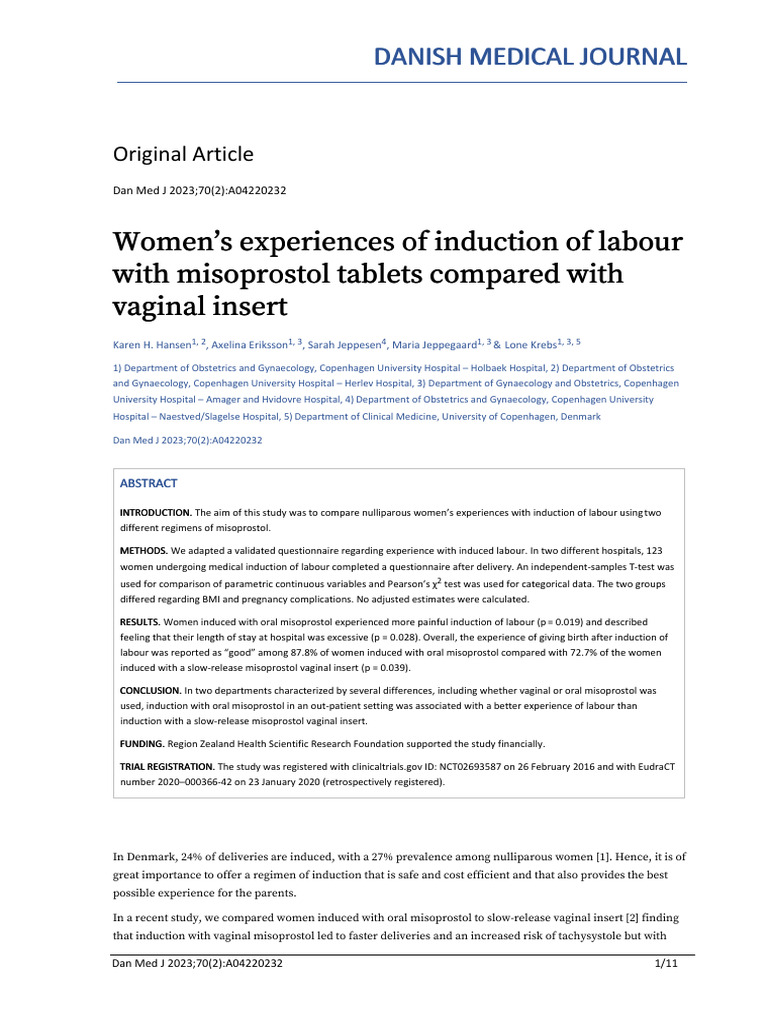 Misoprostol Induction: Women's Experiences | PDF | Childbirth | Obstetrics