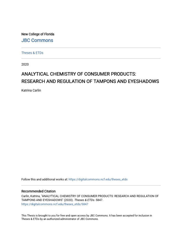 Analytical Chemistry of Consumer Products - Research and Regulatio ...