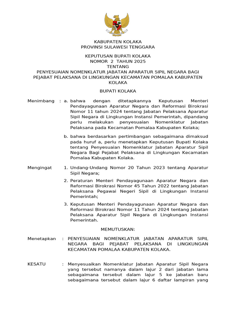 Contoh Format SK Perubahan Nomenklatur Jabatan Pelaksana | PDF