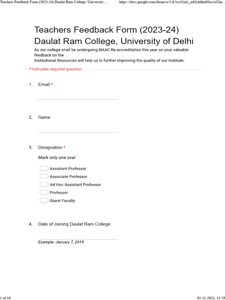 Teachers Feedback Form 2023-24 | PDF | Libraries | University