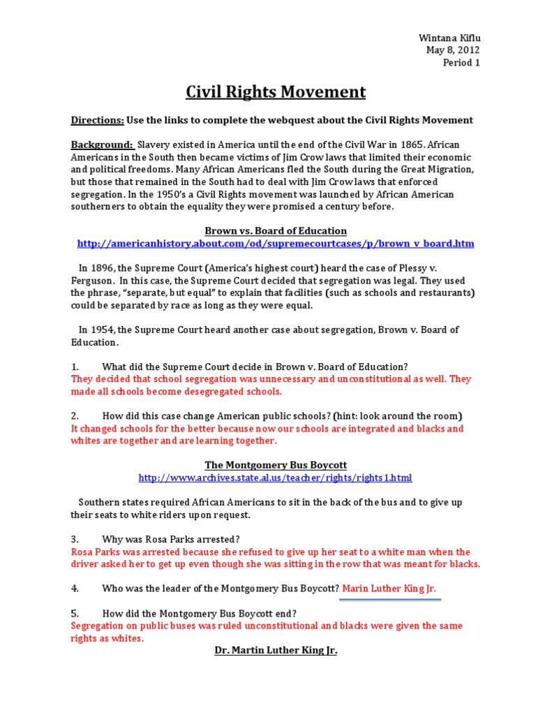 Civil Rights Webquest | PDF | African American Civil Rights Movement ...