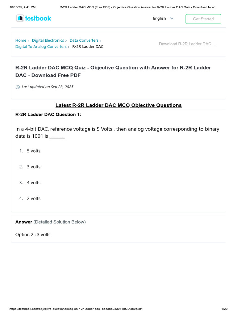 R-2R Ladder DAC MCQ (Free PDF) - Objective Question Answer For R-2R ...