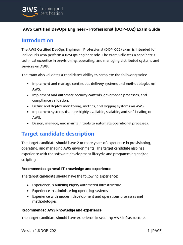 AWS Certified DevOps Engineer Professional Exam Guide | PDF | Amazon ...
