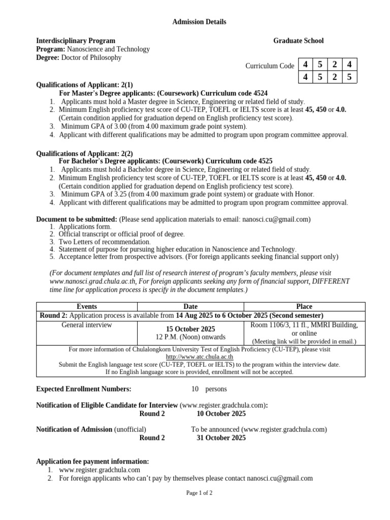 Nanoscience PhD Admission Requirements | PDF | Academic Degree ...