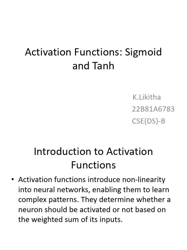 Activation Functions Sigmoid and Tanh1 | PDF
