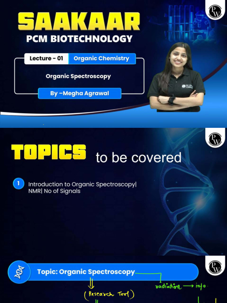 Organic Spectroscopy 01 Class Notes PCM Biotechnology Chemistry | PDF