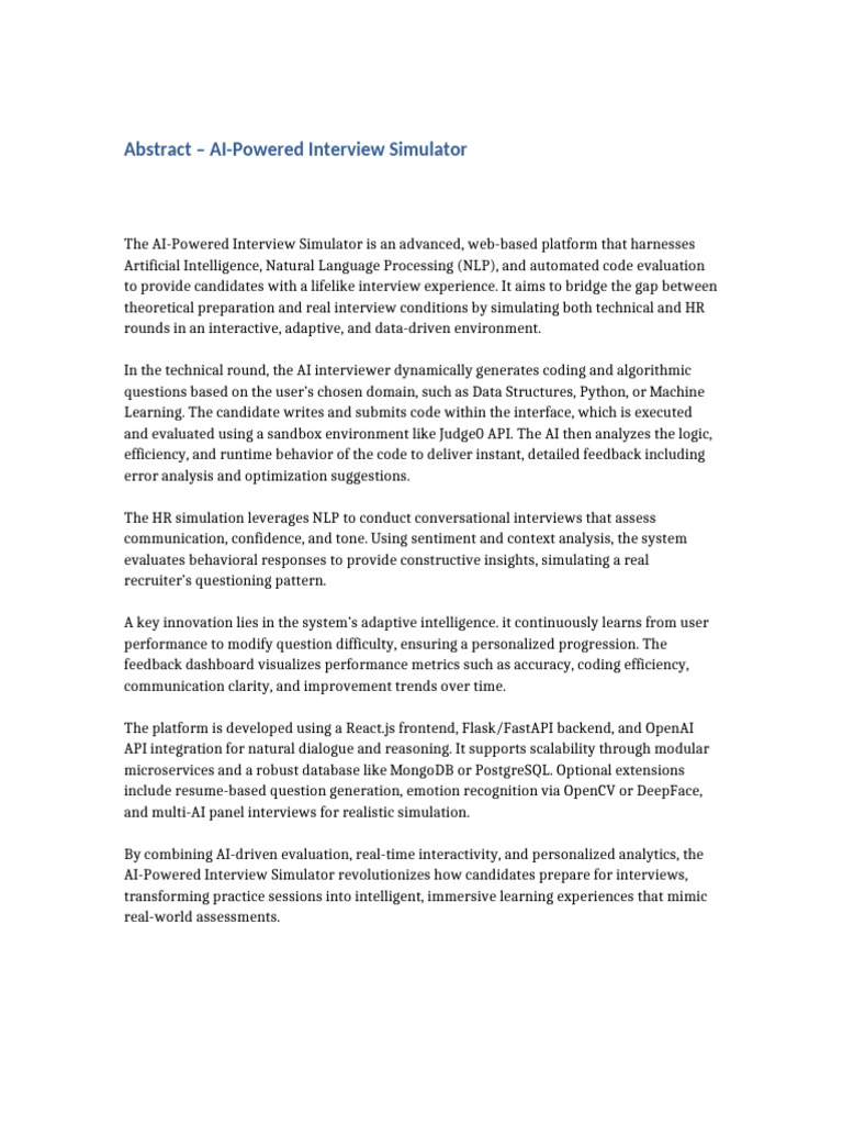 AI Powered Interview Simulator Abstract-1 | PDF